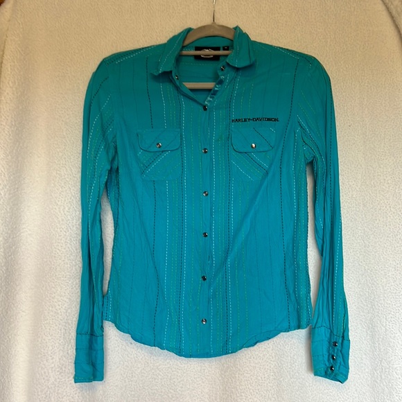 Harley-Davidson | Tops | Harley Davidson Snap Button Cotton Shirt ...